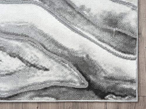 Abani Abstract Grayscale Agate Area Rug Rugs - 6' x 9' Contemporary Non-Shed Modern Grey Bedroom Rug