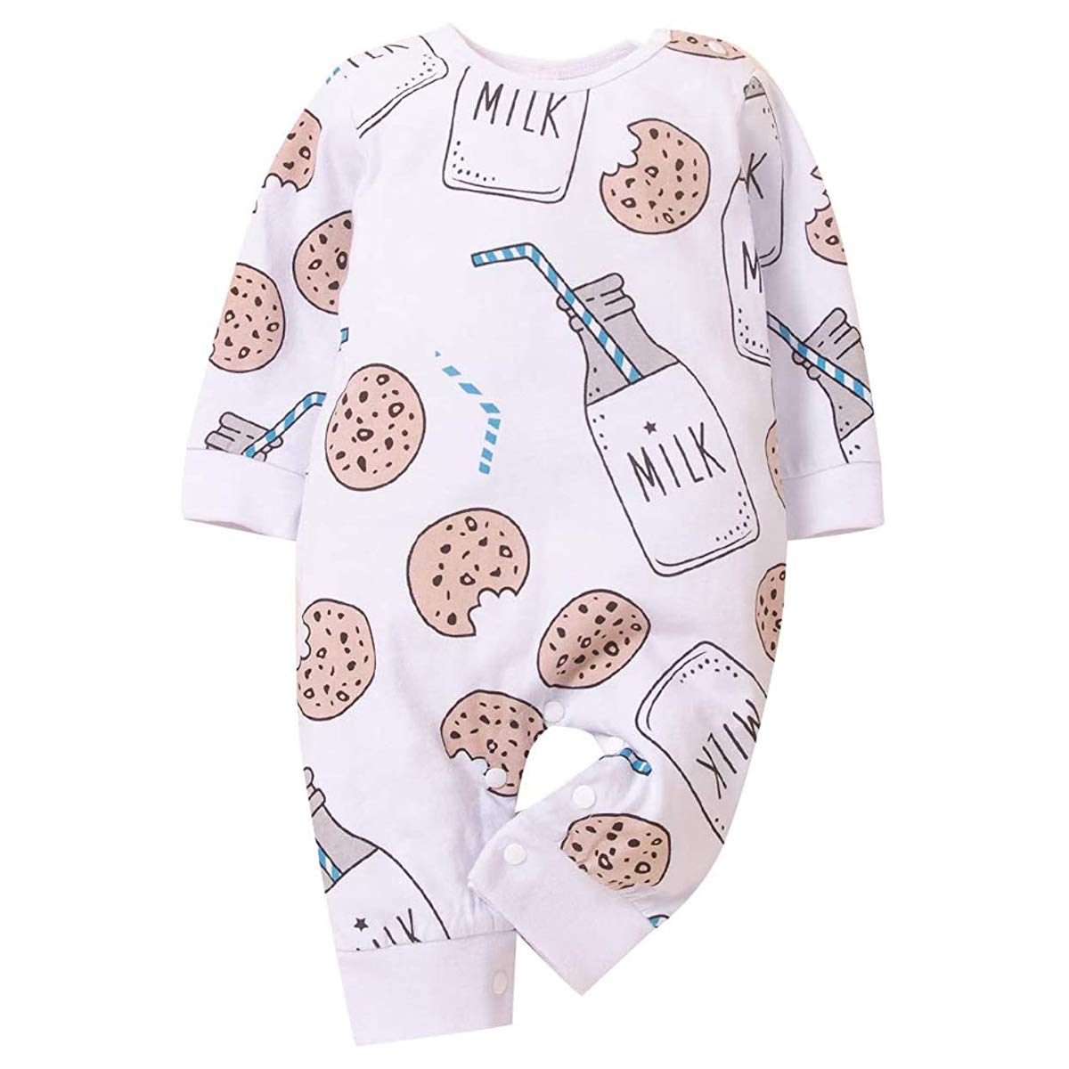 Aiabaleaft Baby One Piece Romper Bodysuit Jumpsuit Long Sleeve MilkCookies Bodysuit 0-12M White, 0-3 Months