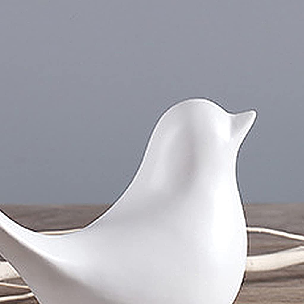 2pcs Bird Figures Ceramic Bird Statue Animal Sculptures Ornaments for Home Office Garden Decoration - White, Size S