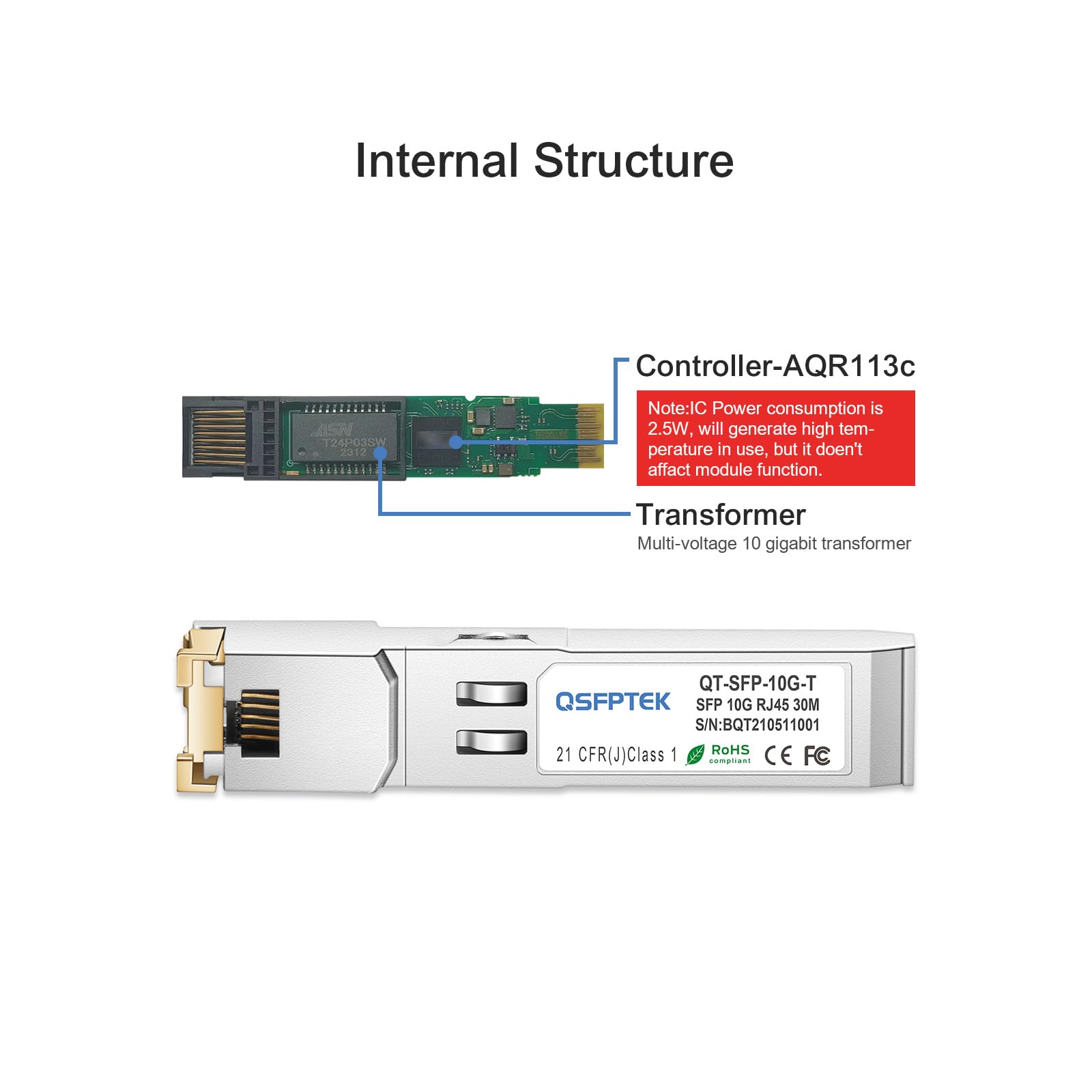 4Pack 10GBASE-T SFP+ to RJ45 Copper Module Mini-GBIC Transceiver for Cisco SFP-10G-T-S, Ubiquiti UF-RJ45-10G , Netgear, Mikrotik, D-Link, Supermicro, TP-Link, Linksys, CAT6A/CAT7, up to 100FT(30M)