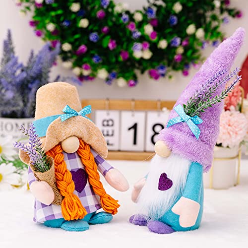 2PCS Purple Lavender Gnomes Plush, Spring Summer Gnomes Decorations for Home, Kitchen Tiered Tray Tomte Decor, Valentine Stuffed Gnomes Gifts for Women, Handmade Ornaments Swedish Home Decorations