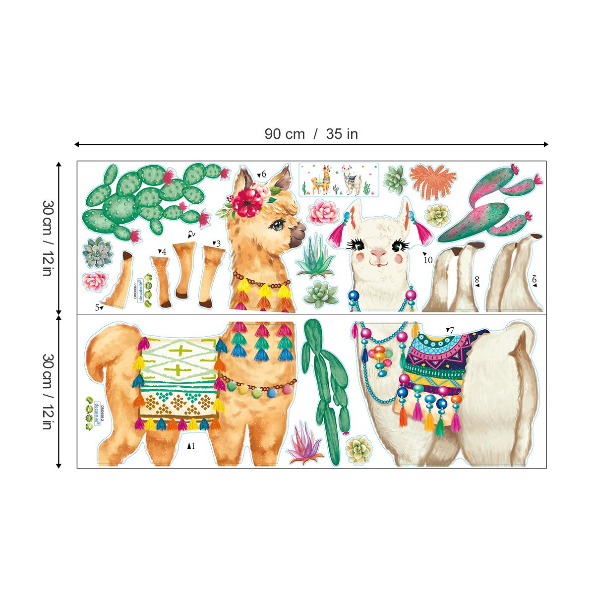 decalmile Large Llama Wall Decals Tropical Cactus Plants Wall Stickers Baby Nursery Kids Bedroom Living Room Wall Decor (H: 24 Inches)