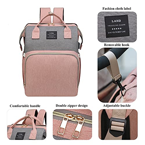 ANWTOTU Diaper Bag with Changing Station,Diaper Bag Backpack,7 in 1 Travel Baby Diaper Bag,Mommy Bag With USB Charging Port (Pink-Grey)