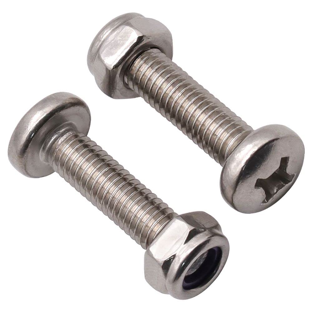 M6-1.0 x 30mm (20 Sets) Stainless Steel Pan Head Machine Screws with M6-1.0 Locknuts Hardware Assortment Kit 304 Stainless Steel