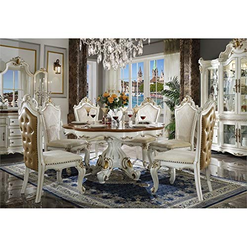 ACME Picardy Side Chair (Set-2) - - Fabric/PU & Antique Pearl