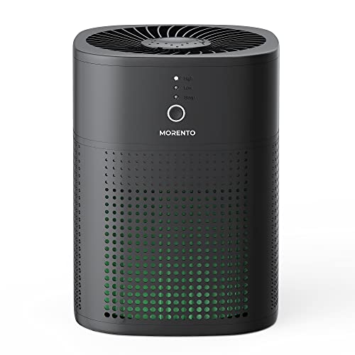 Air Purifiers for Bedroom, MORENTO Air Purifiers True HEPA H13 Filter for Smoke, Allergies, Pet Dander Odor with Fragrance Sponge, Mini Air Purifier with 28db Sleep Mode, Black