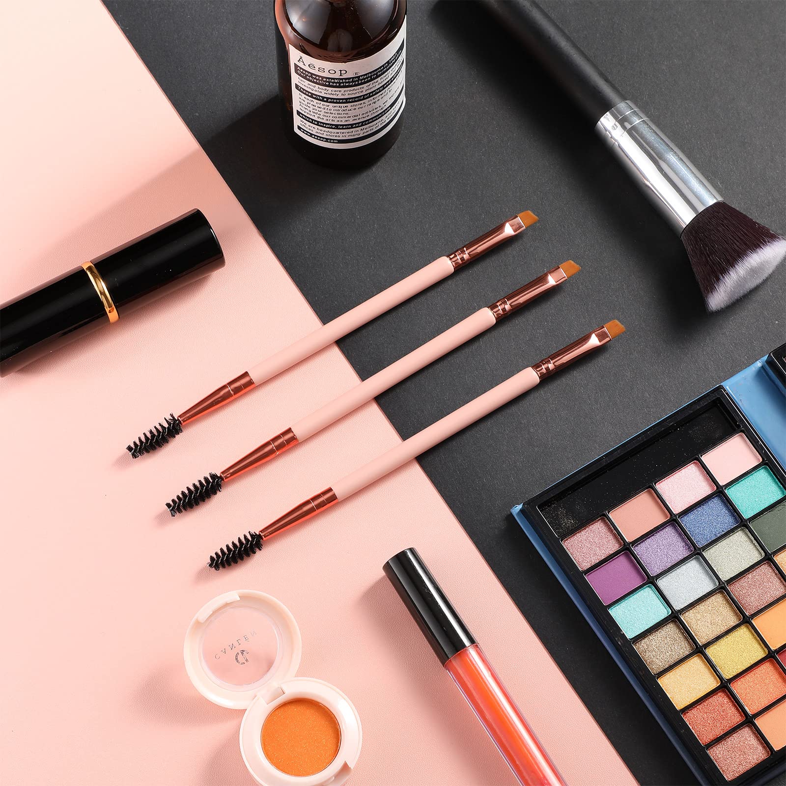 12 Pieces Eyebrow Brush Angled Eye Brow Brush and Spoolie Brush Double Ended Eyebrow Brushes Multi-functional Mini Eyelash Brushes for Precision Application Blending Tinting Eyebrow Powders Waxes Gels