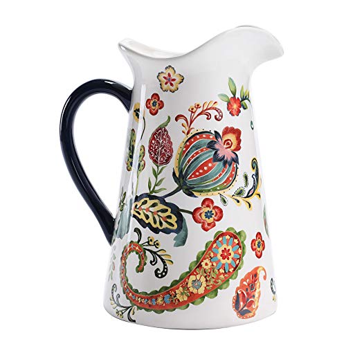 Bico Protea Cynaroides Ceramic 2.5 Quarts Pitcher with Handle, Decorative Vase for Flower Arrangements, Dishwasher Safe
