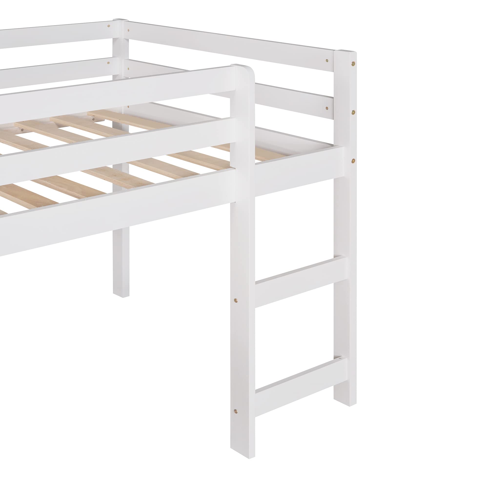 Harper & Bright Designs Kids Loft Bed with Slide,Twin Size Low Loft Beds for Girls Boys Solid Pine Wood Toddler Loft Bed with Ladder and Guard Rails,White
