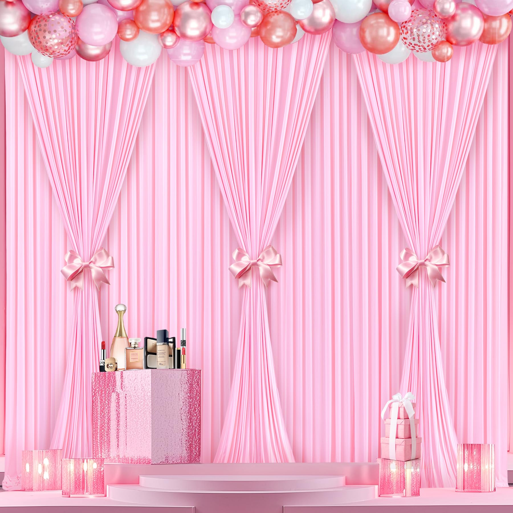 Pink Backdrop Curtain for Parties Baby Shower Wrinkle Free Pink Photo Curtains Backdrop Drapes Fabric Decoration for Weddings Birthday Party 5ft x 7ft,2 Panels