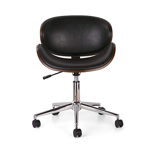 Christopher Knight Home Dawson ARMLESS Office Chair, Midnight Black + Chrome + Walnut