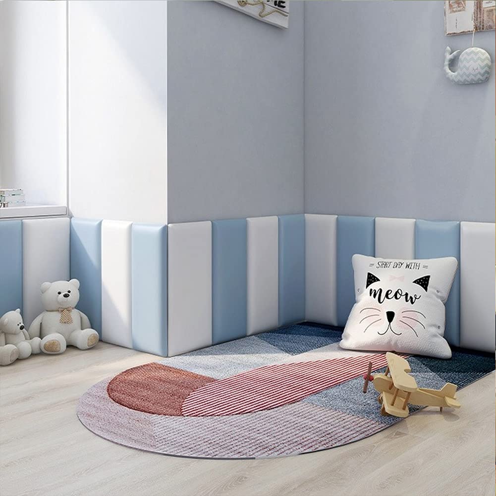 3D Anti-Collision Wall Padding for Kids, Removable Leather Cladded Décor Wall Bed Headboard for ​Tatami, Living Room, Bedroom, ​playroom, Baby Protector Wall Panels (White), 23.6 in x 11.8 in
