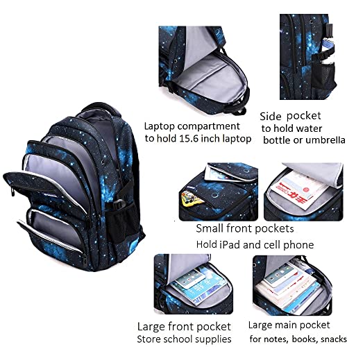 3Pcs Boys Galaxy Rolling Backpack Wheeled School Bag Kids 6 Wheels Trolley Bookbag Carry on Luggage with Lunch Bag