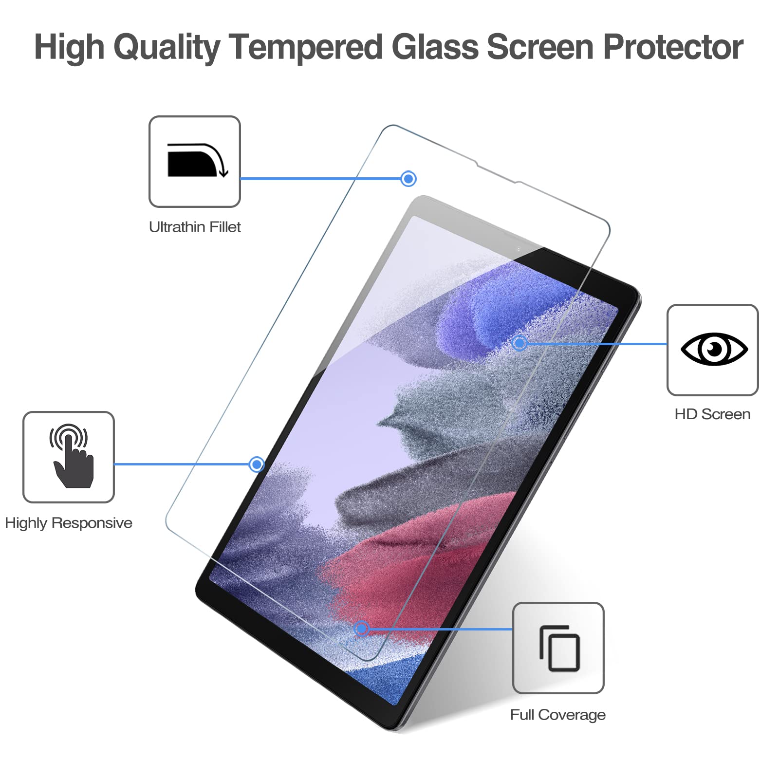 ProCase [2 Pack] Galaxy Tab A7 Lite 8.7 Inch 2021 Screen Protectors T220 T225 T227, Tempered Glass Screen Film Guard for Samsung Galaxy Tab A7 Lite 8.7" 2021 Release SM-T220 SM-T225 SM-T227