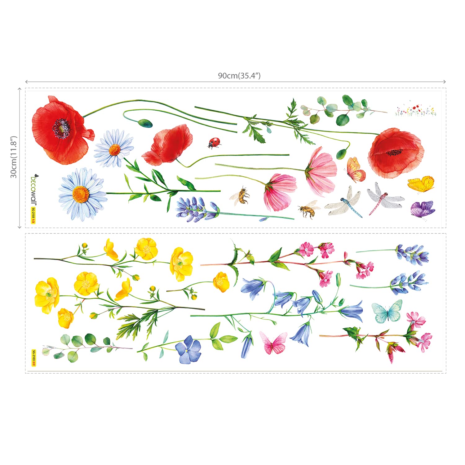 DECOWALL SG-2103 Wild Flower Wall Stickers Floral Plant Butterfly Decals Removable for Nursery Bedroom Living Room Art Home Decor murals Decoration