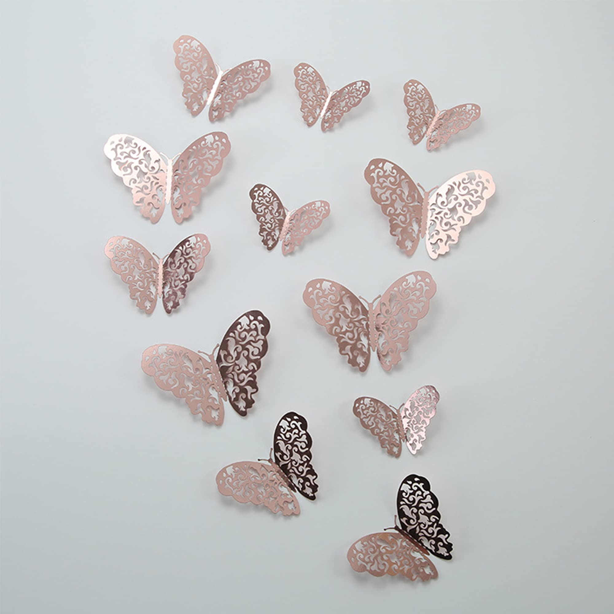 3D Butterfly Wall Stickers, Removable Metallic Wall Decals Fridge Sticker Room Mural Decoration for Kids Bedroom Nursery Classroom Party Wedding Decor DIY Gift, Rose Gold, 36Pcs