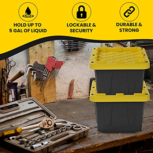 5 Gal. Plastic Storage Tote, Black/Yellow (Set of 4), β 16.5 x 16.5 x 12.5 inches