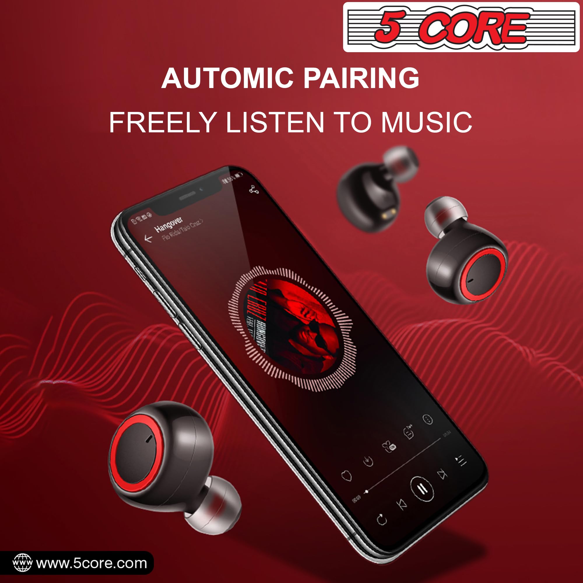 5 CORE Wireless Ear Buds • Mini Bluetooth 5.0 Noise Cancelling Earbud Headphones w Stereo Sound IPX8 Waterproof for Sports Workout EP01
