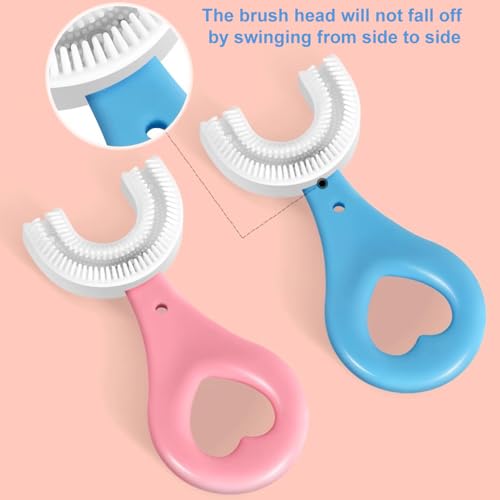 2PCS Kids U-Shaped Toothbrush, Manual Training Tooth Brush, Food Grade Soft Silicone Brush Head, 360° Oral Teeth Cleaning Design for Toddlers and Children(S(Ages 2-6))