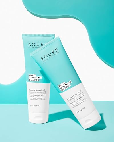 Acure Simply Smoothing Shampoo, Water, Coconut & Marula Oil, 100% Vegan, Performance Driven Hair Care, Smooths & Reduces Frizz, White/Blue, 8 Fl Oz