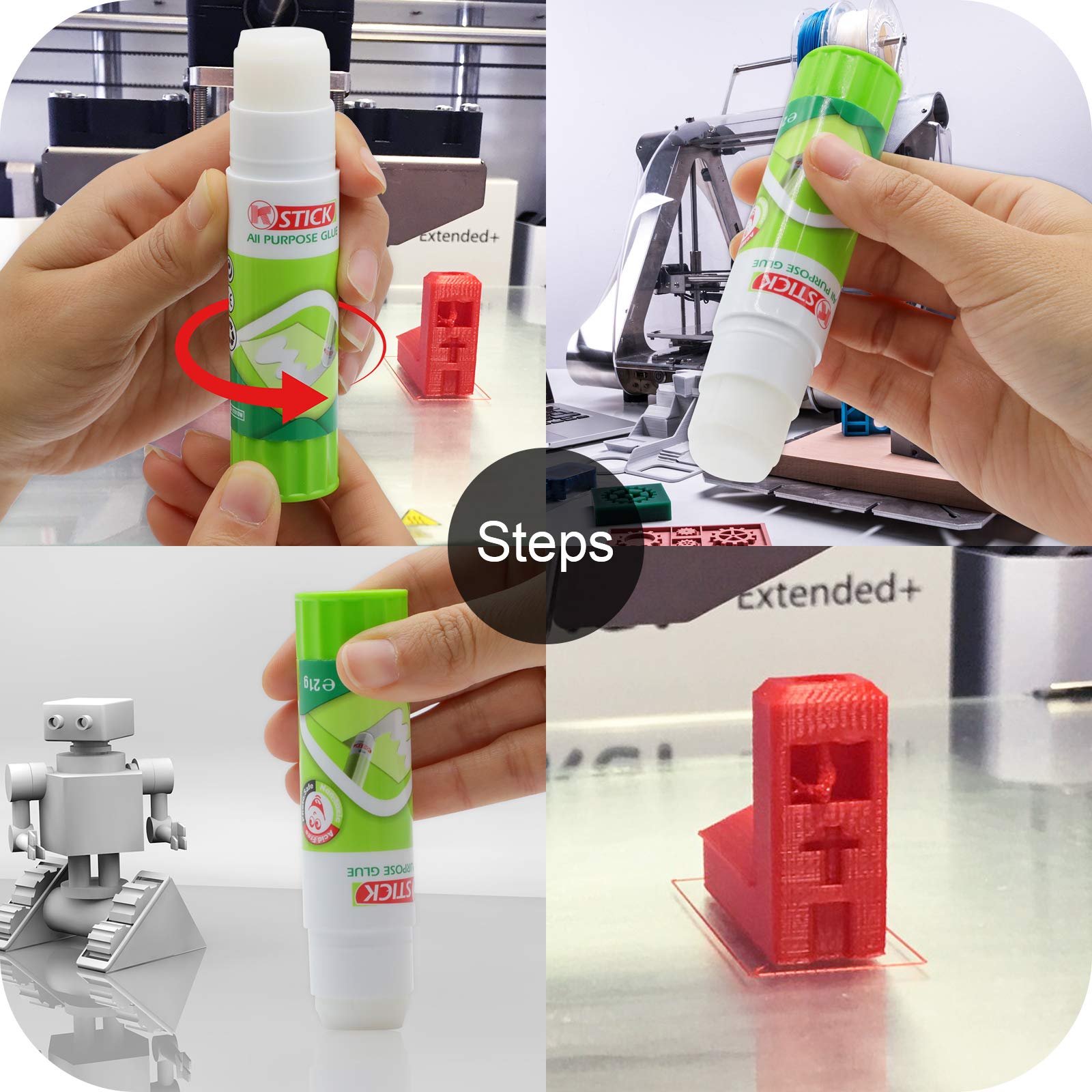 3D Printer Glue Sticks, FENGWANGLI 4 Pieces Solid Adhesive for Hot Bed Print Filament PLA Glass ABS PETG CPE