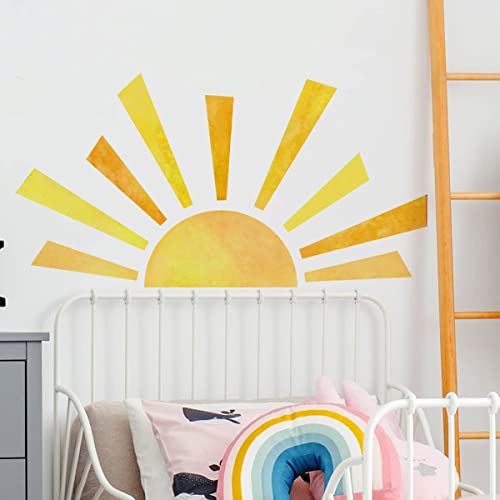42 x 23.5 inch Boho Half Sun Wall Decals Watercolor Sun Murals Modern Wall Decals Vinyl Sun Wall Decals Removable Peel and Stick Wall Stickers for Living Room Bedroom Playroom Decor