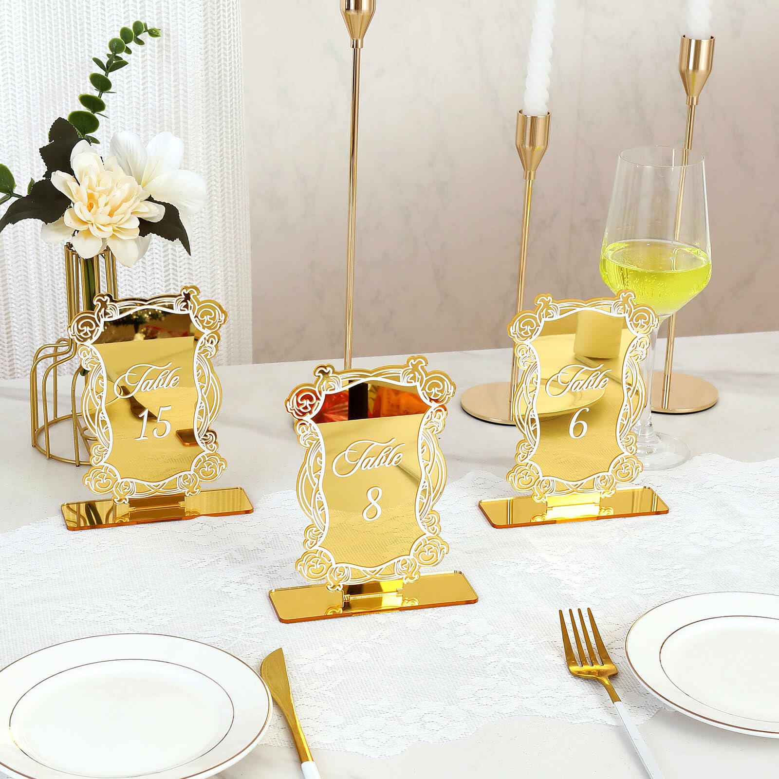15 pcs Modern Arch Gold Table Numbers for Wedding Reception, Acrylic Signs and Holders ,Perfect for Centerpiece, Reception, Decoration, Party, Anniversary, Event(4x6 Inch)