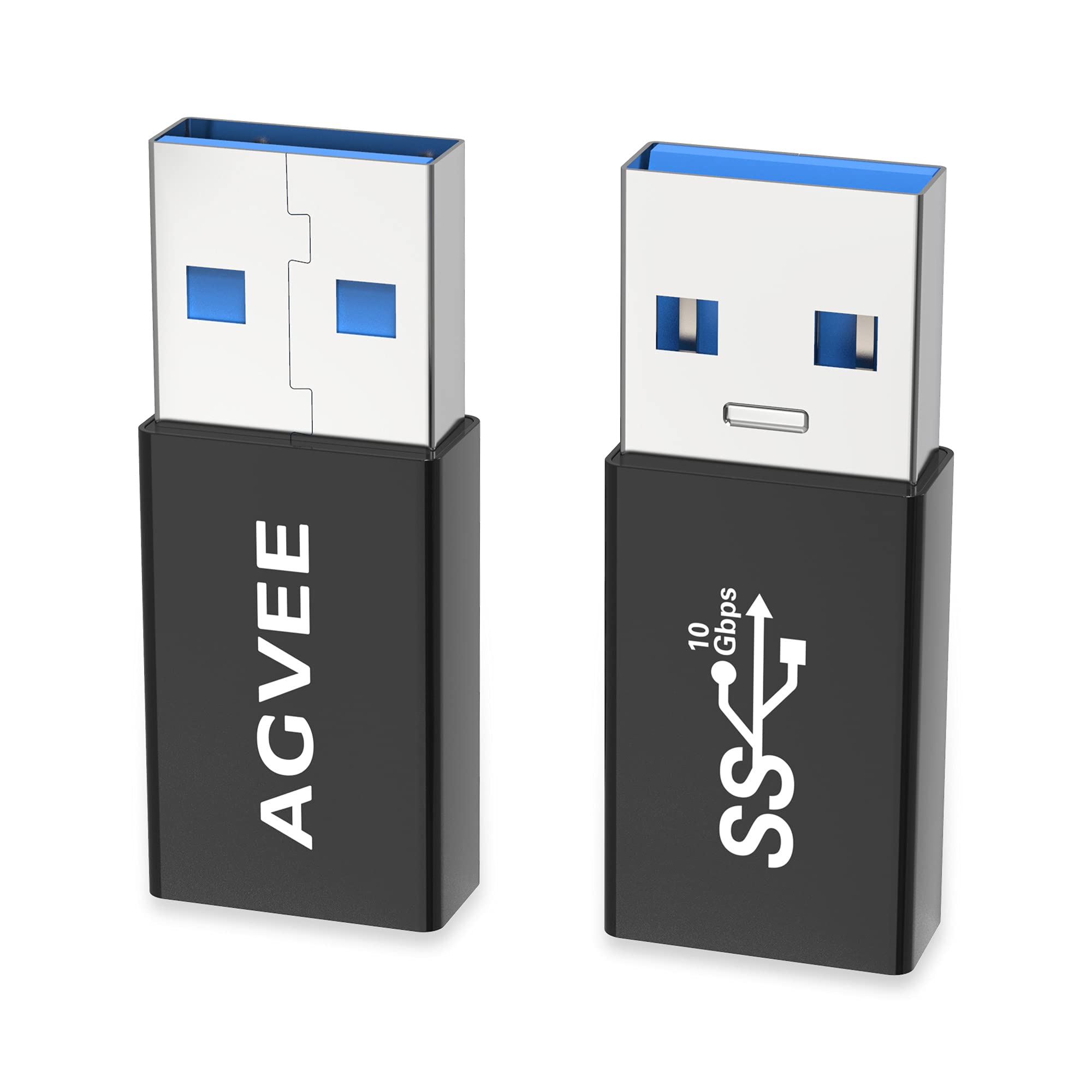 AGVEE 4 Pack USB-A 3.0 Female to USB-A Male Bidirectional Adapter, USB 3.2 Gen 1 Coupler Extender Extension Converter Connector, Black