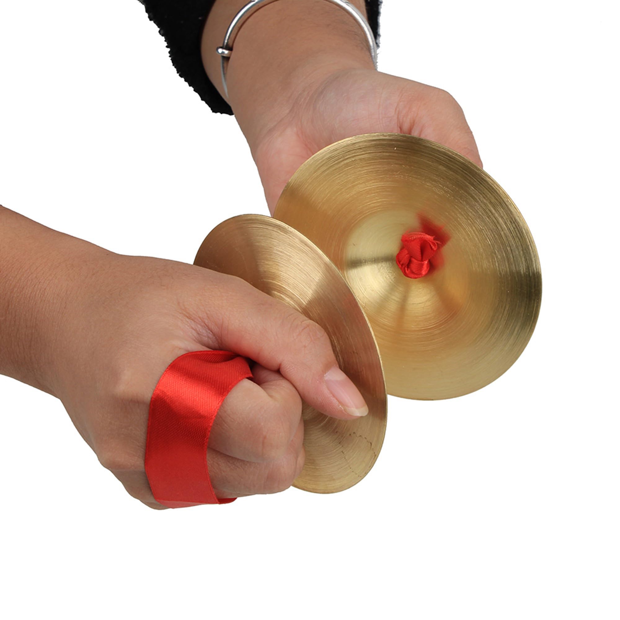 2Pcs Mini Copper Hand Cymbals 90mm Diameter Gong Band Rhythm Beats Percussion Musical Instrument for Parties, Dances, Belly Dances, Holiday Celebration