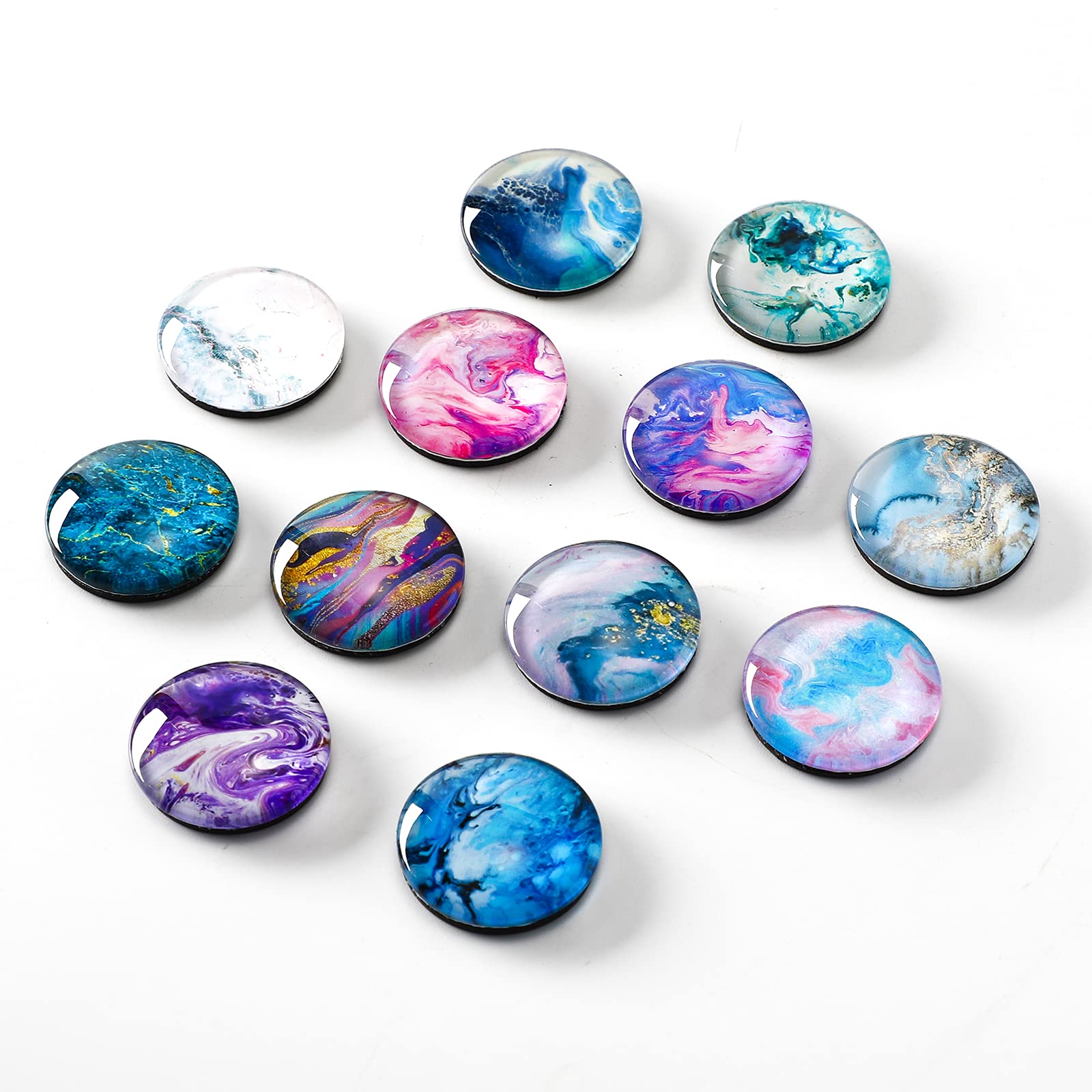 12PCS Fridge Magnets Round Glass Refrigerator Magnets Calendar Magnetic Sticker Decorations Whiteboards Magnets Set for Office and Kitchen(Marbling)