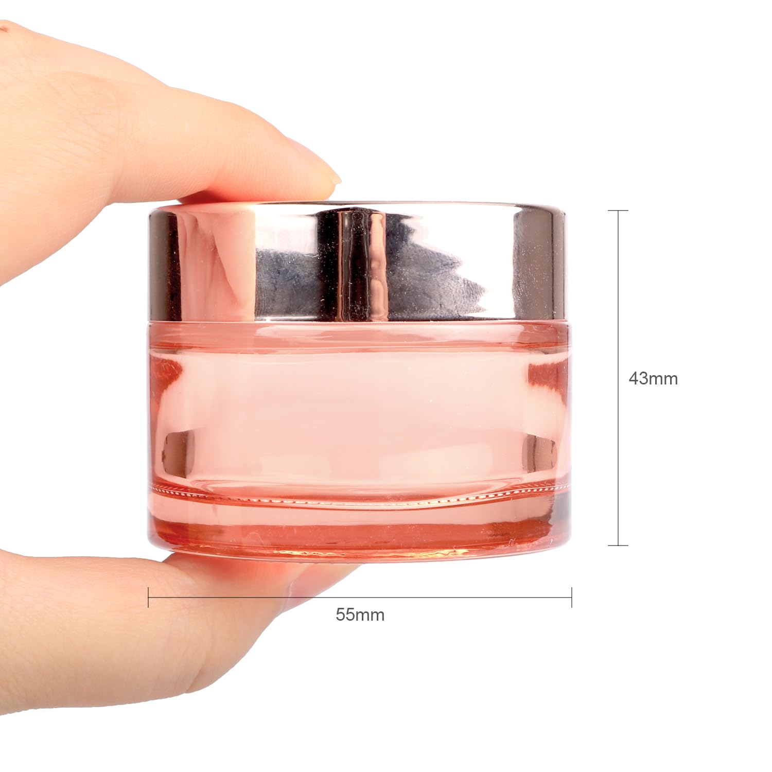Pink Glass Cream Jar,4 Pack 1.7 oz/50g Face Lotion Jar Pot,Empty Refillable Glass Cosmetic Cream Bottle Container With Rose-Golden Cover,Inner Liners for Moisturizer,Eyeshadow,Makeup Emulsion