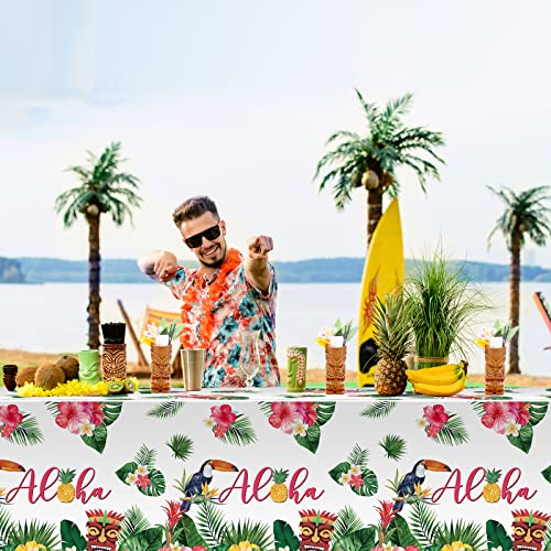 3 Pack Hawaiian Luau Tablecloths, Luau Decoration Aloha Tropical Palm Leaves Table Cloth Hawaii Disposable Plastic Rectangular Table Cover Tiki Party Supplies for Birthday Summer Kid, 54 x 108 Inch