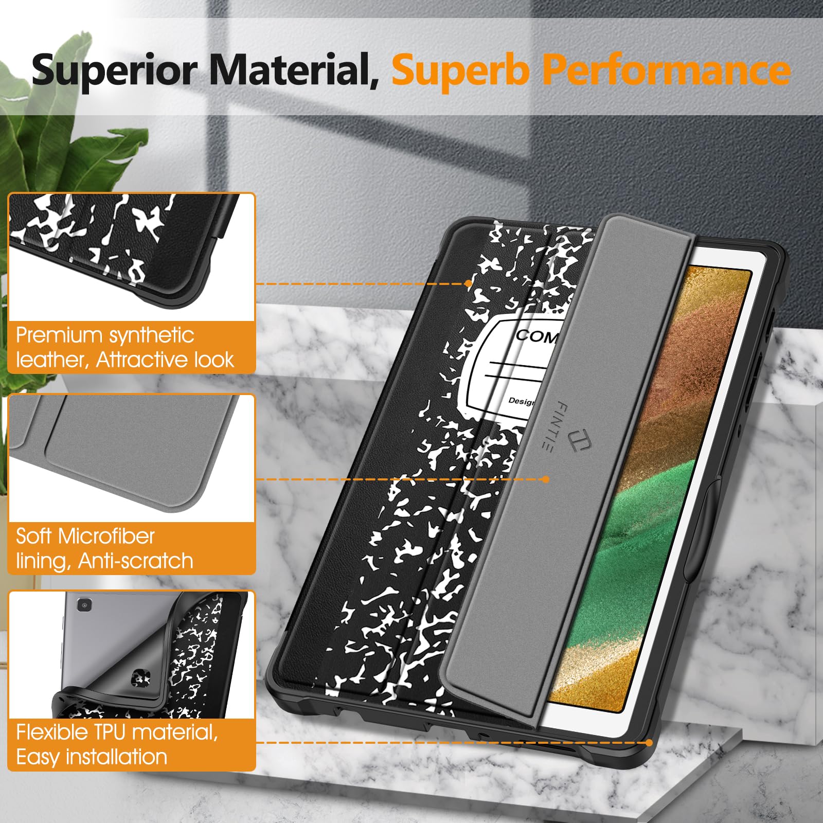 Fintie Slim Case for Samsung Galaxy Tab A7 Lite 8.7 Inch 2021 Model (SM-T220/T225/T227), Shockproof Kids Friendly Soft TPU Smart Stand Back Cover, Composition Book