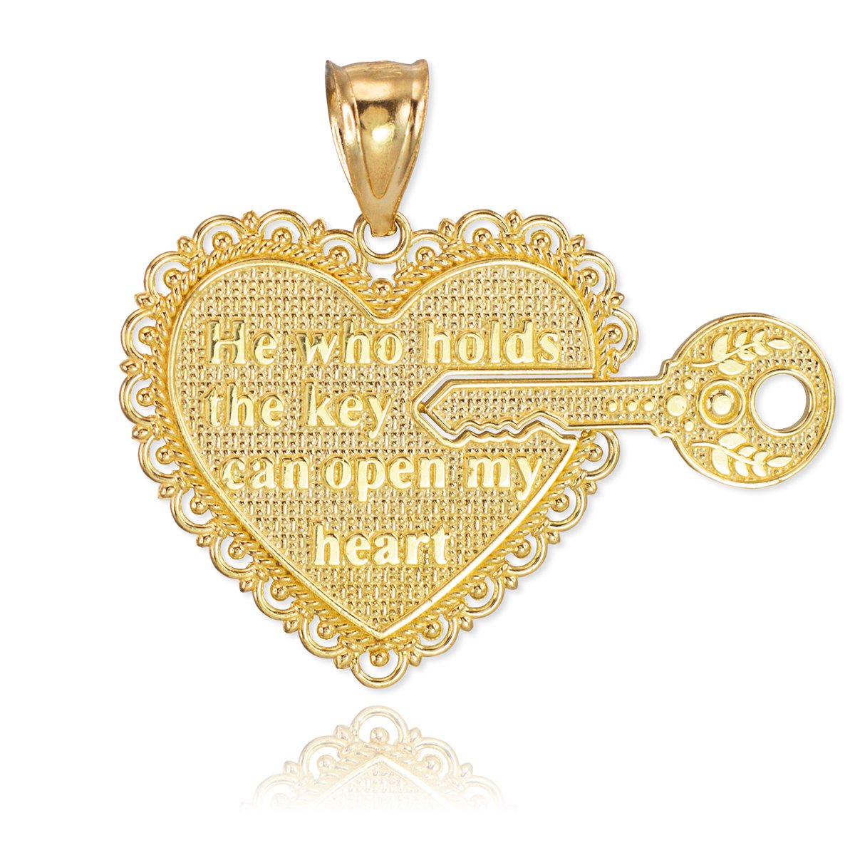 10k Yellow Gold Textured Charm Key of my Heart Charm 2-Piece Pendant Set