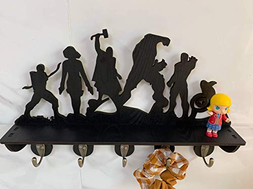 Awesome Avengers Superheroes Wall Mounted Wooden Key Hook Coat Rack,Farmhouse Mounted Coat Rack and Upper Shelf for Storage,with 5 Dual Vintage Durable Metal Hooks