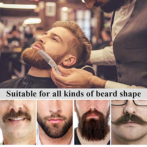 AhfuLife Stainless Steel Hair & Beard Comb, Multifunctional Folding EDC Pocket Comb with Bottle Opener, Anti-Static Hair & Beard Care Comb, Presented in Gift Box