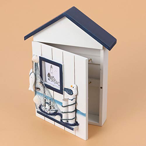 Hemoton Mediterranean Style Key Cabinet Wood Nautical Style Wall Mounted Wooden Key Holder Storage Box Cabinet Style 2