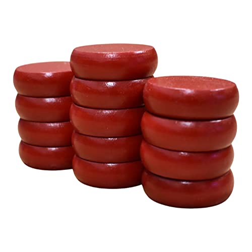 26 Natural and Red Crokinole Discs with a Velvet Pouch (Mini Discs - 1 3/32 Inch Diameter (2.8cm))