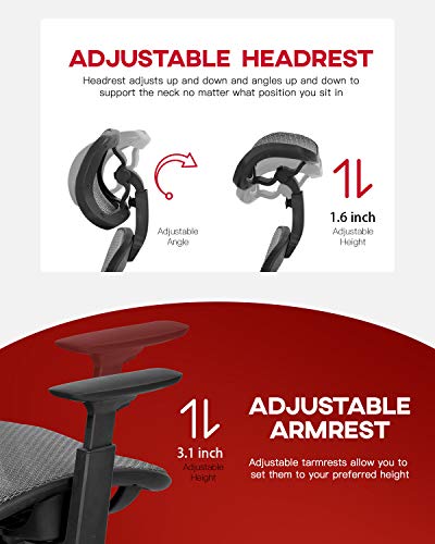 Ergonomic Office Chair, Desk Chair Computer Chair with Adjustable Arms Lumbar Support Swivel Rolling High Back Mesh Task Chair