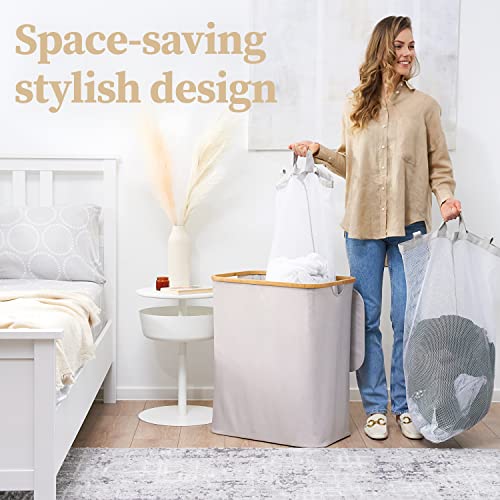 Hennez Laundry Basket With Lid - 140L Double Dirty Clothes Hamper With Removable Bag - Laundry Bin With Lid - Tall Laundry Hamper With Lid - Bathroom, Dorm, College Large Hamper for Laundry With Lid