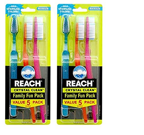 2-Pack Reach Crystal Clean Family Fun 5 Count Toothbrushes Medium