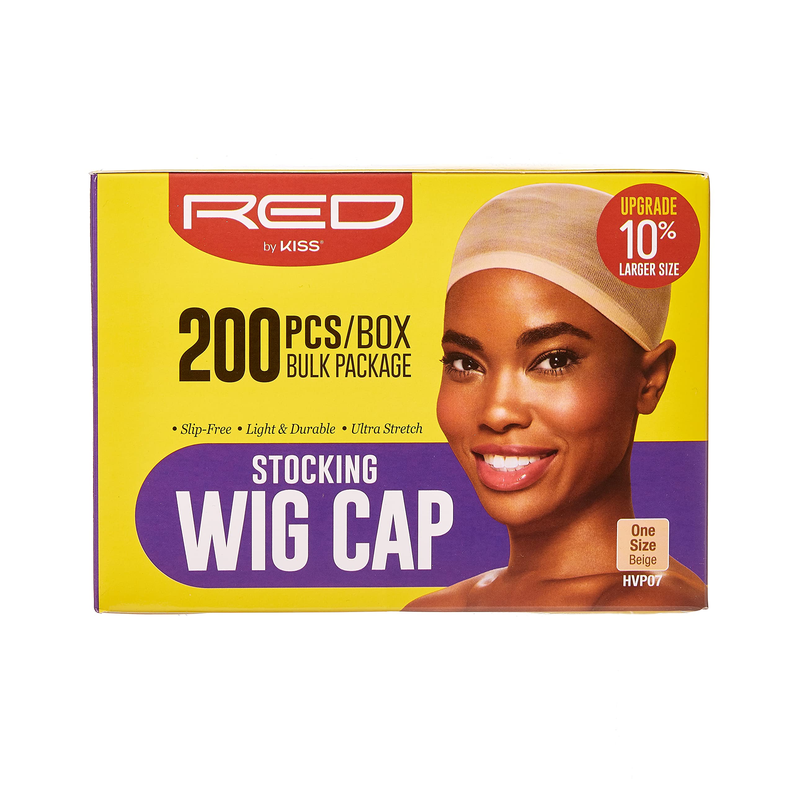 RED STOCKING WIG CAP, 200PCS Bulk Box Secures your hair, long lasting, stays in place, light, lightweight, breathable, wig comfortable (Beige)