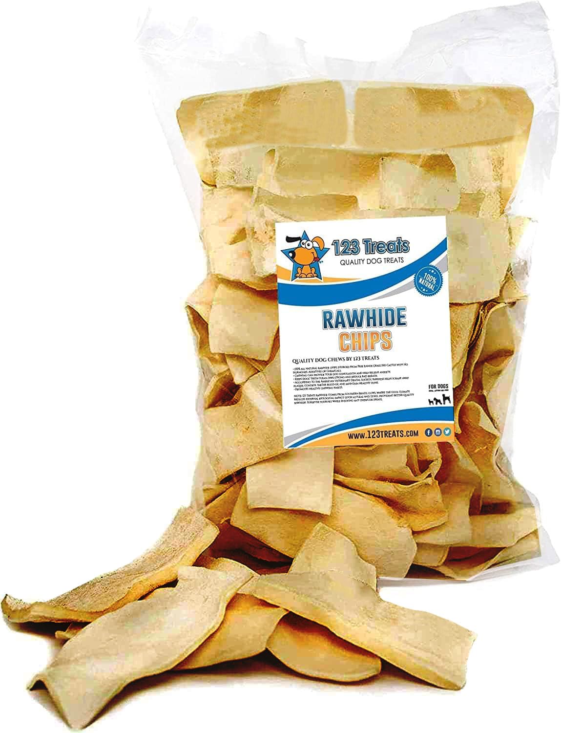 123 Treats Natural Rawhide Chips Smoked Flavor â (5 Pounds) Natural Beef Rawhide Chips for Dogs, Long-Lasting Chews for Dogs, Helps to Promote Dental Health, Rawhide Chews for Medium to Large Dogs