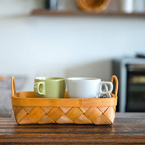 HQBL Set of 2 Hand-Woven Practical Storage Baskets - Rattan Square Storage Basket for Household Items,Shelf Basket with Handles for Clothes/Toys/Magazines/Bread/Fruit
