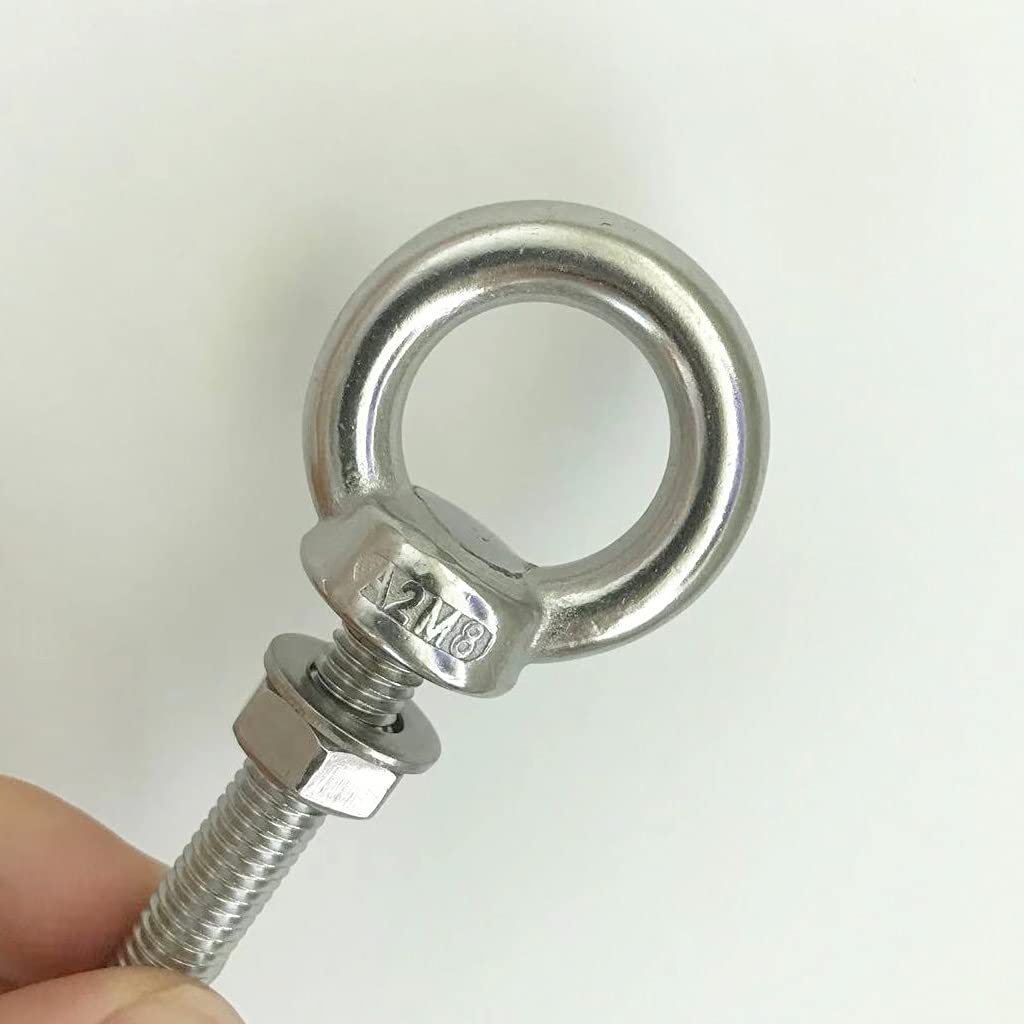AIVOOF Stainless Steel Eye Bolts, 2 Pack M8 Shoulder Eye Bolt 3.15" Heavy Duty EyeBolts Screws in Eye Hooks with Washer and Nuts for Lifting Ring Eyebolt Thread Length 80mm