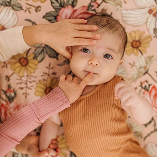Fitted Crib Sheet - Garden Floral Pattern Design, Woven 100% Cotton (Rose Pink, Regular (28x52x9) in)