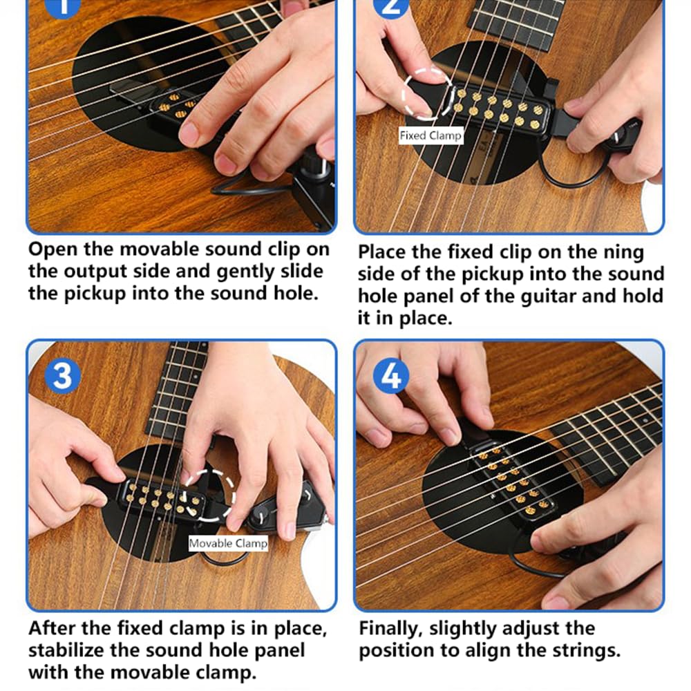 12 Sound Hole Guitar Pickup,Magnetic Pickup Transducer with Volume Tone Tuner Kit for Acoustic Guitar
