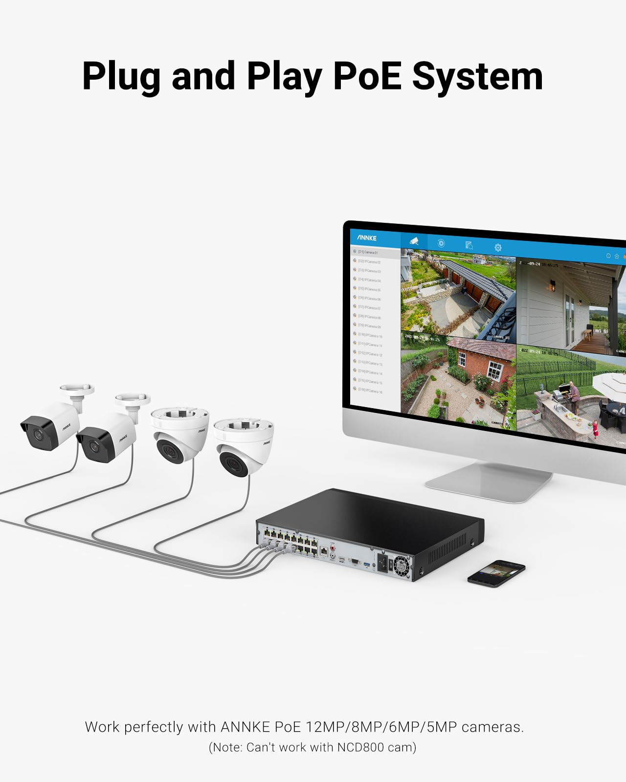 ANNKE 12MP 16 Channel PoE NVR with 2TB Hard Drive, Ultra HD Home Security Network Video Recorder Supports 12MP/8MP/5MP/6MP/4MP ANNKE PoE IP Cameras, 24/7 Surveillance Recording, 4CH AI Features