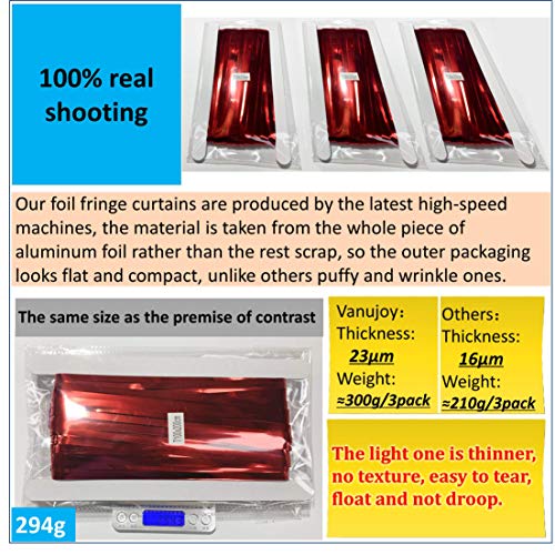 3PC Red Foil Fringe Curtains - Party Streamers & Tinsel Backdrop for Christmas Decorations