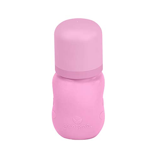 green sprouts Ware Baby Bottle Made from Plants and Glass, Angled Neck + Vented Nipple Prevent Colic, Made Without Petroleum-Plastic, BPA, BPS, BPF, Pink, 5 Oz